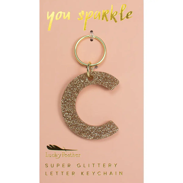 Lucky Feather Key Chain | Glitter Letter - GIFTY
